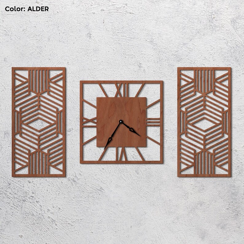 Roman Numerals Wall Clock With 2 Panels, Geometric Wood Clock, Square ...
