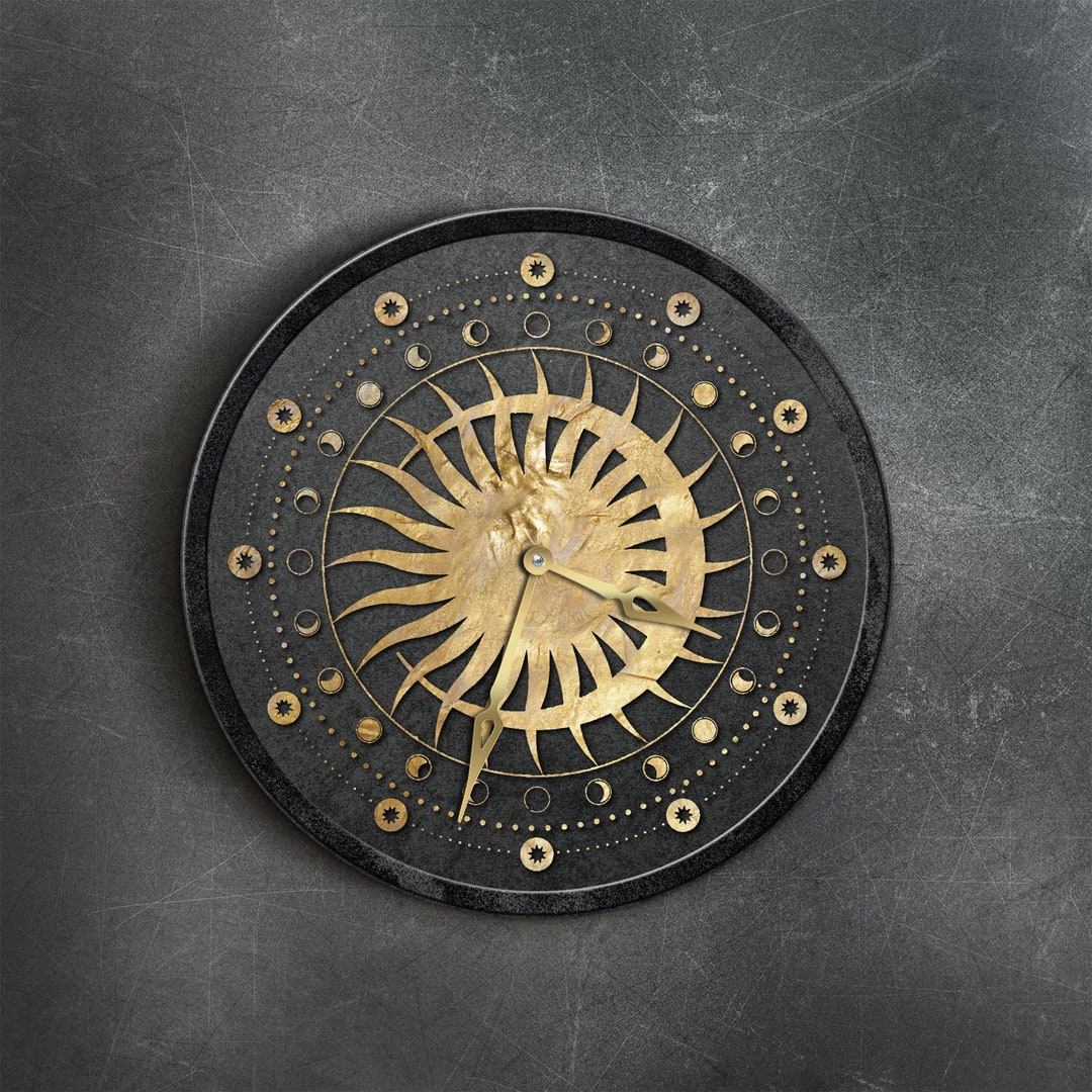 Sun Wall Clock, Sun and Moon Clock, Celestial Wall Clock, Astronomical ...