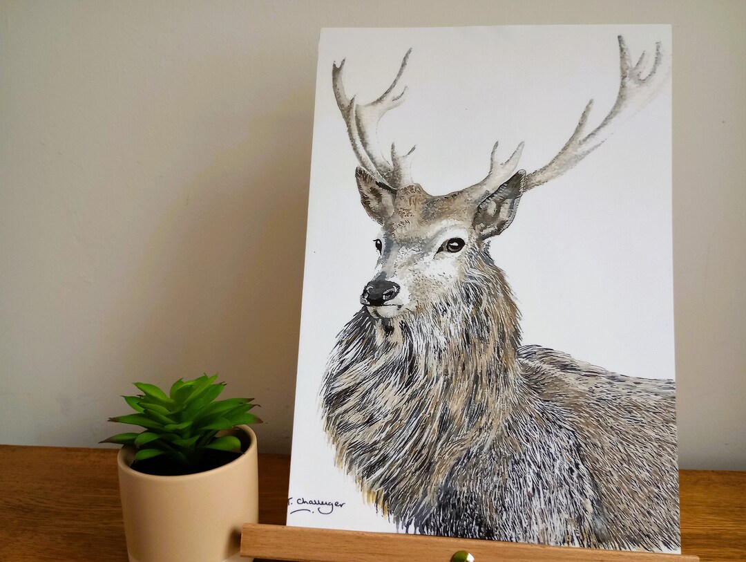 A4 Highland Stag Print, Regal Stag Print, Stag Watercolour Print, Stag ...