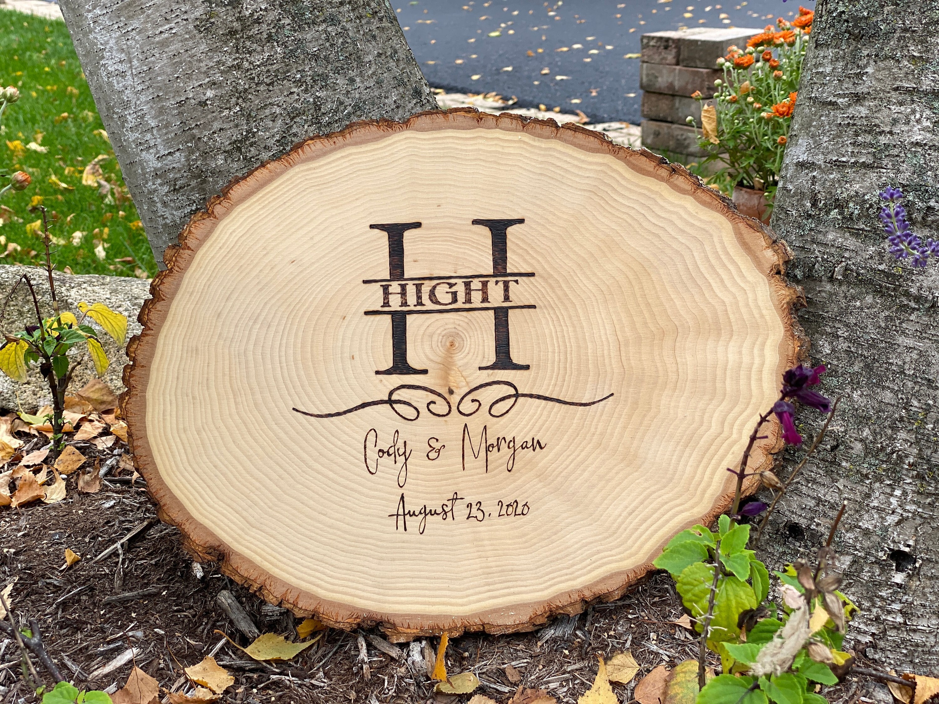 Custom Oval Wood Log Slice - Monogram, Wedding, Anniversary, Baby ...