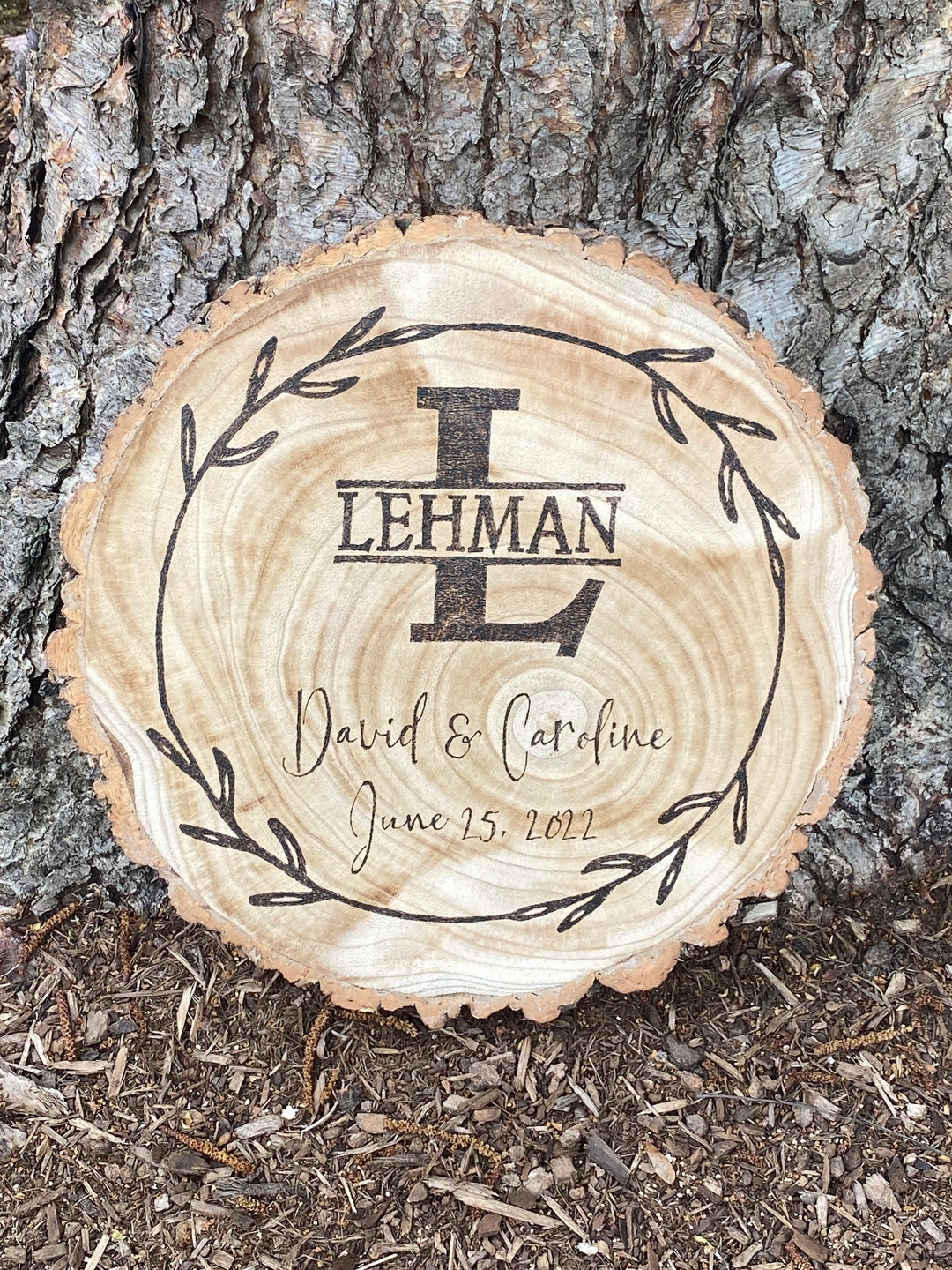 Custom Log Slice - Round - Monogram, Wedding, Anniversary, Baby, Cake ...