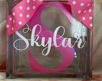 Girls Customized/personalized Glass Block Money Bank/piggy Bank 6-inch ...