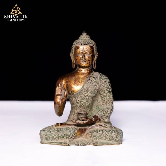 Bronze Brass Sculpture Gautama Buddha Meditation on Altar Statue 12.5 ...