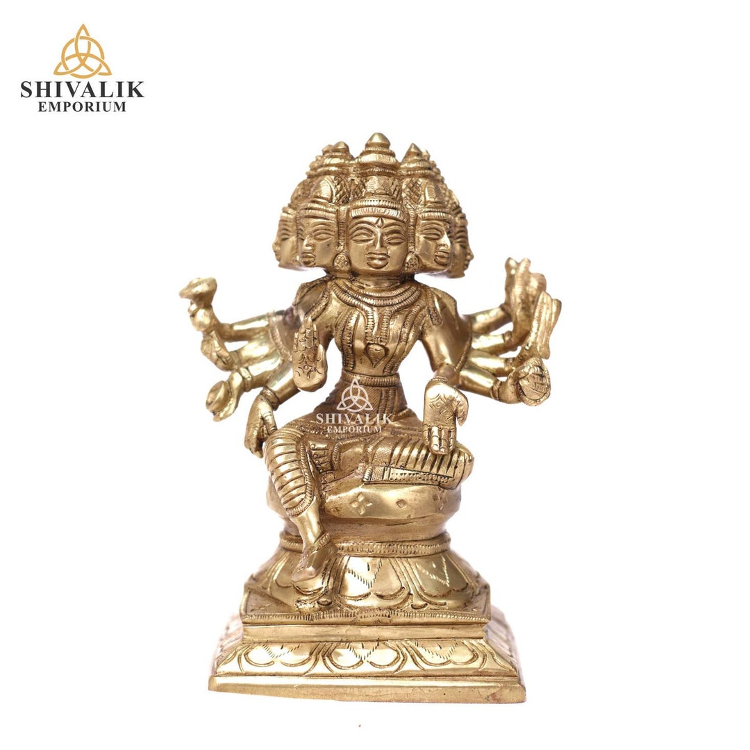 Brass GAYATRI MAA Statue, 7inch, Handmade Brass 5 Headed Goddess ...