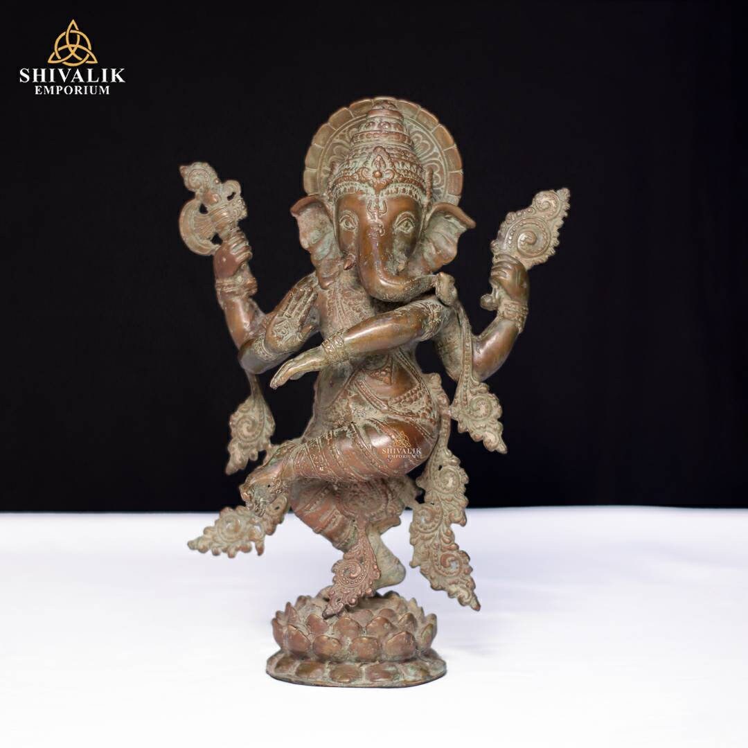 Dancing GANESHA on a Lotus Statue, 12.75inch, Bronze Handmade Elephant ...
