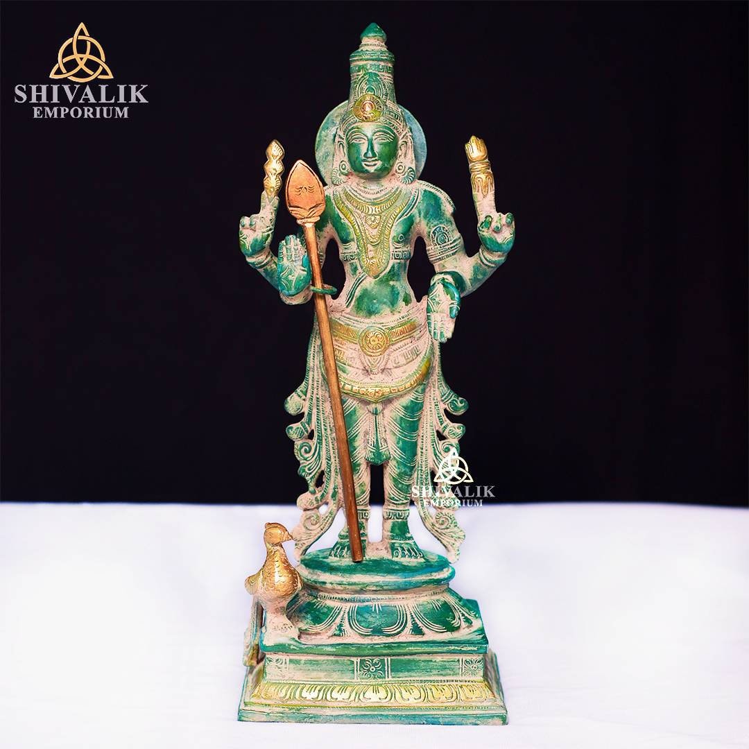 Lord Vel Murugan Statue, 14inch, Handmade Brass Murugan Idol for Home ...