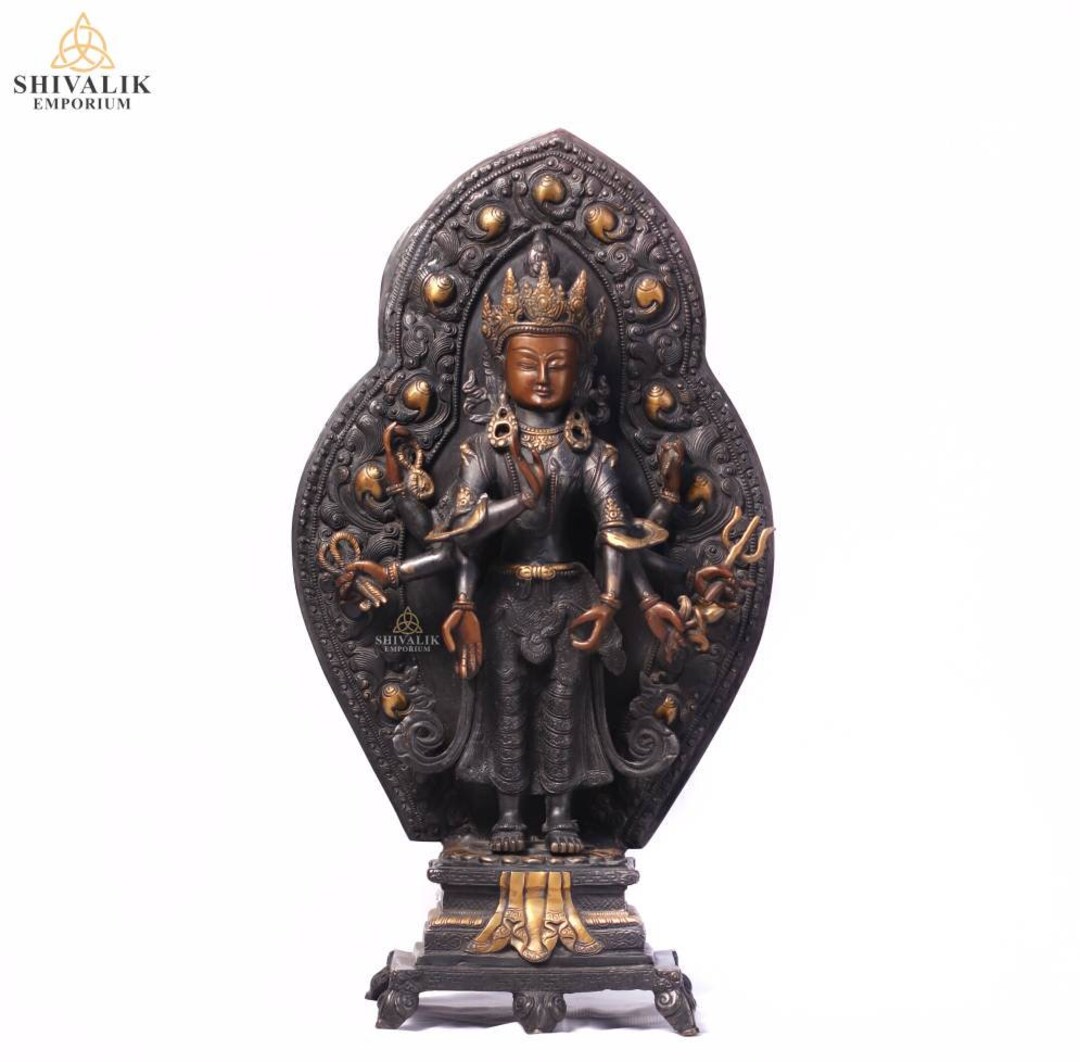 Brass Standing Lokeshvara Statue, 20inch, Antic Gold Black ...