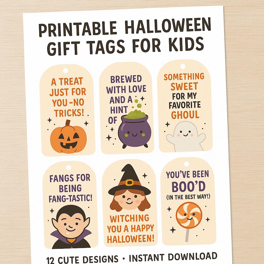 Printable Halloween Gift Tags for Kids – Cute, Fun, Spooky Treat Tags ...
