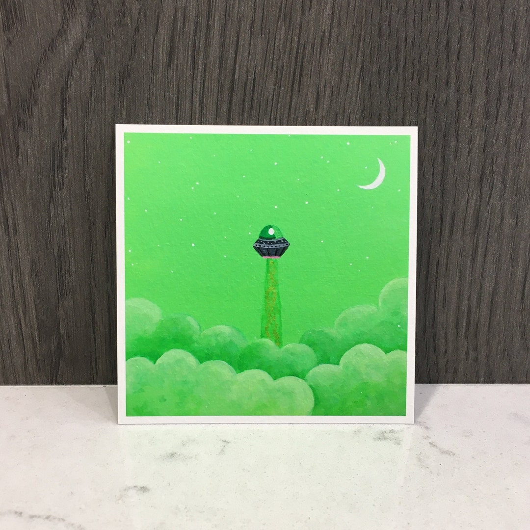 Green Spaceship Art Print | 4"x4" | 5"x5" | Art Poster | Original ...
