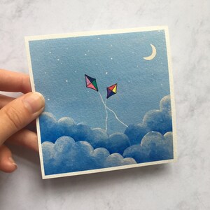 Blue Kite Art Print | 4"x4" | 5"x5" | Blue Wall Art | Home Office Wall ...