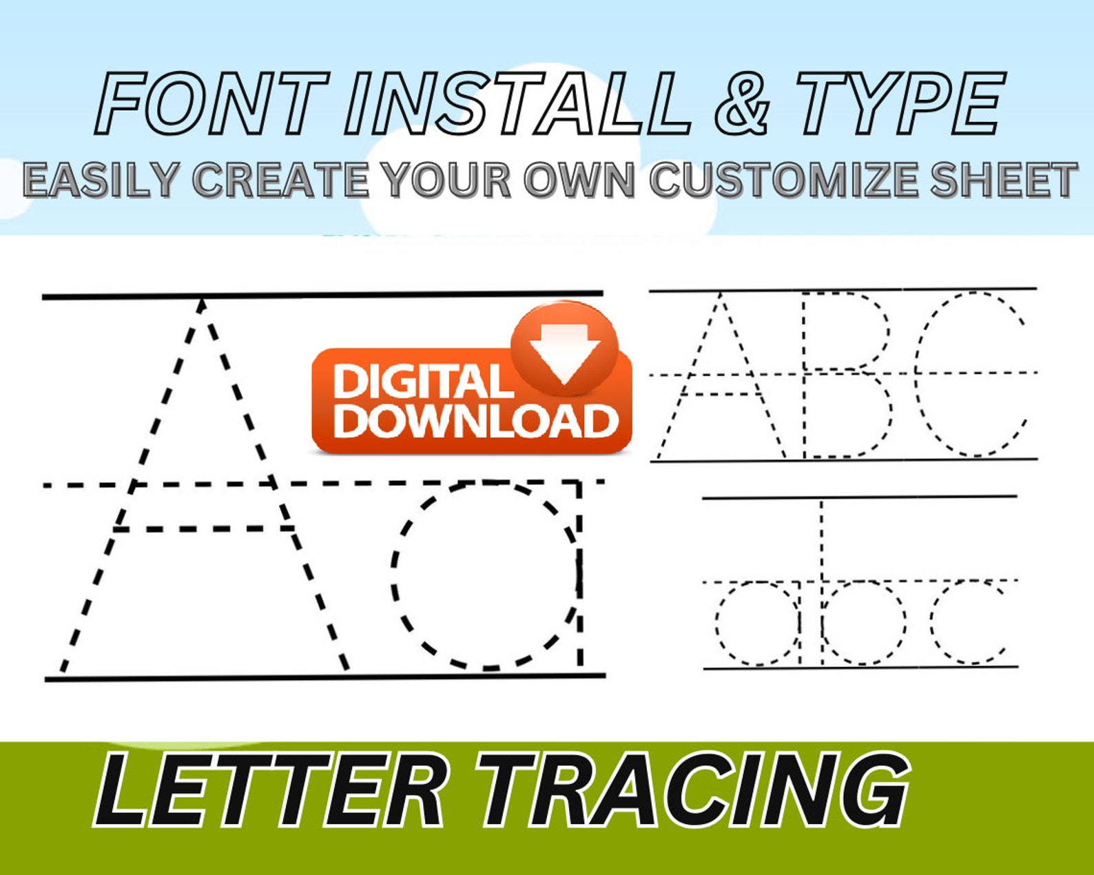 Tracing Font, Include Cursive Font, Customize Worksheet, Learn to Write ...
