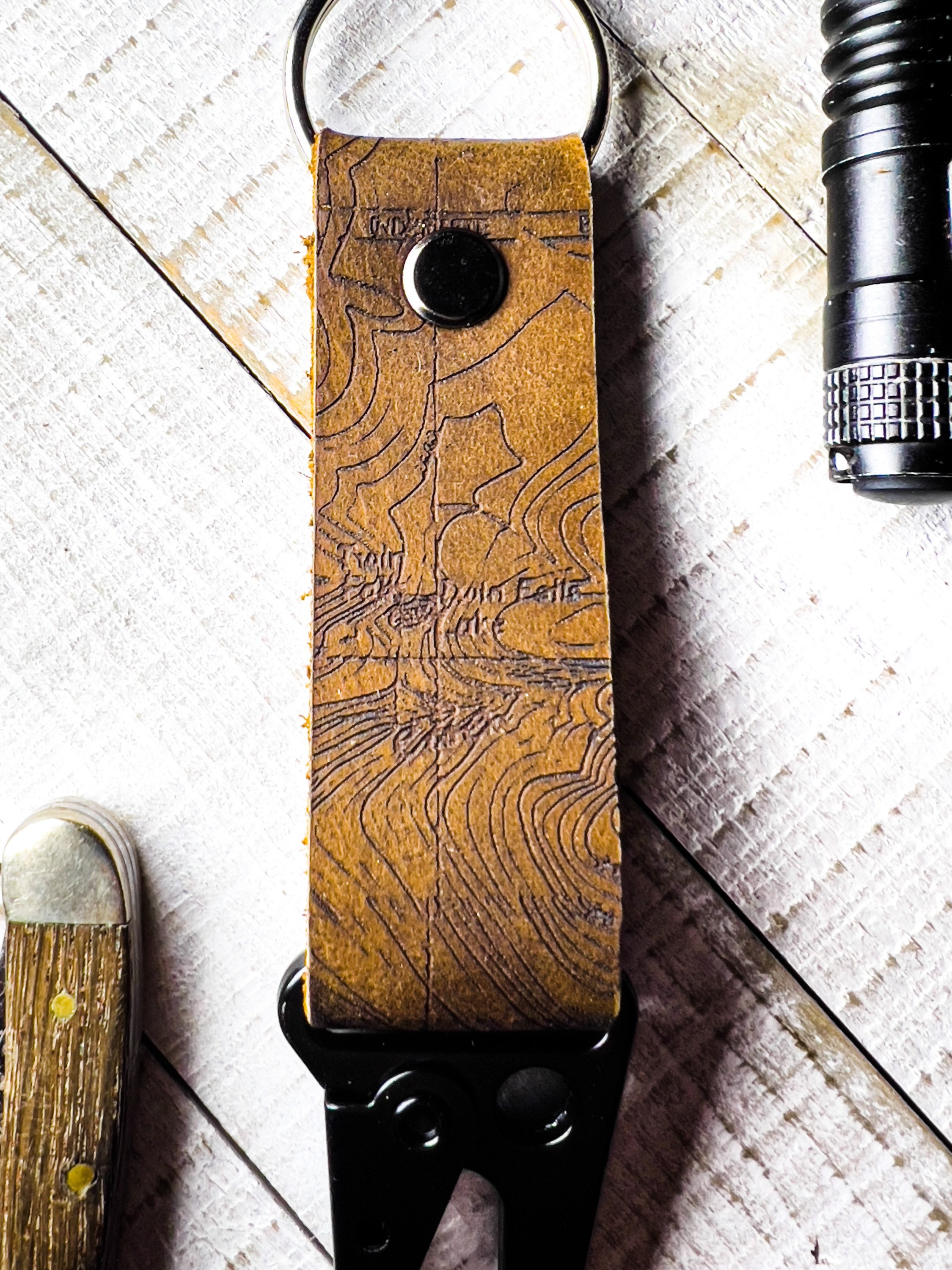 Custom Topographic Map Leather Keychain Edc Gear W/ HK Style Clip Gift ...