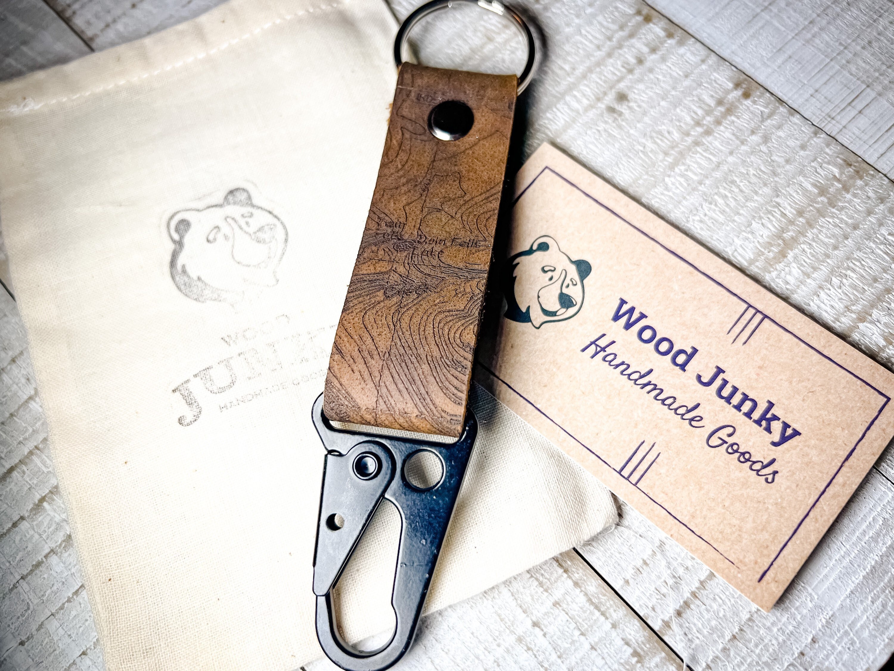 Custom Topographic Map Leather Keychain Edc Gear W/ HK Style Clip Gift ...