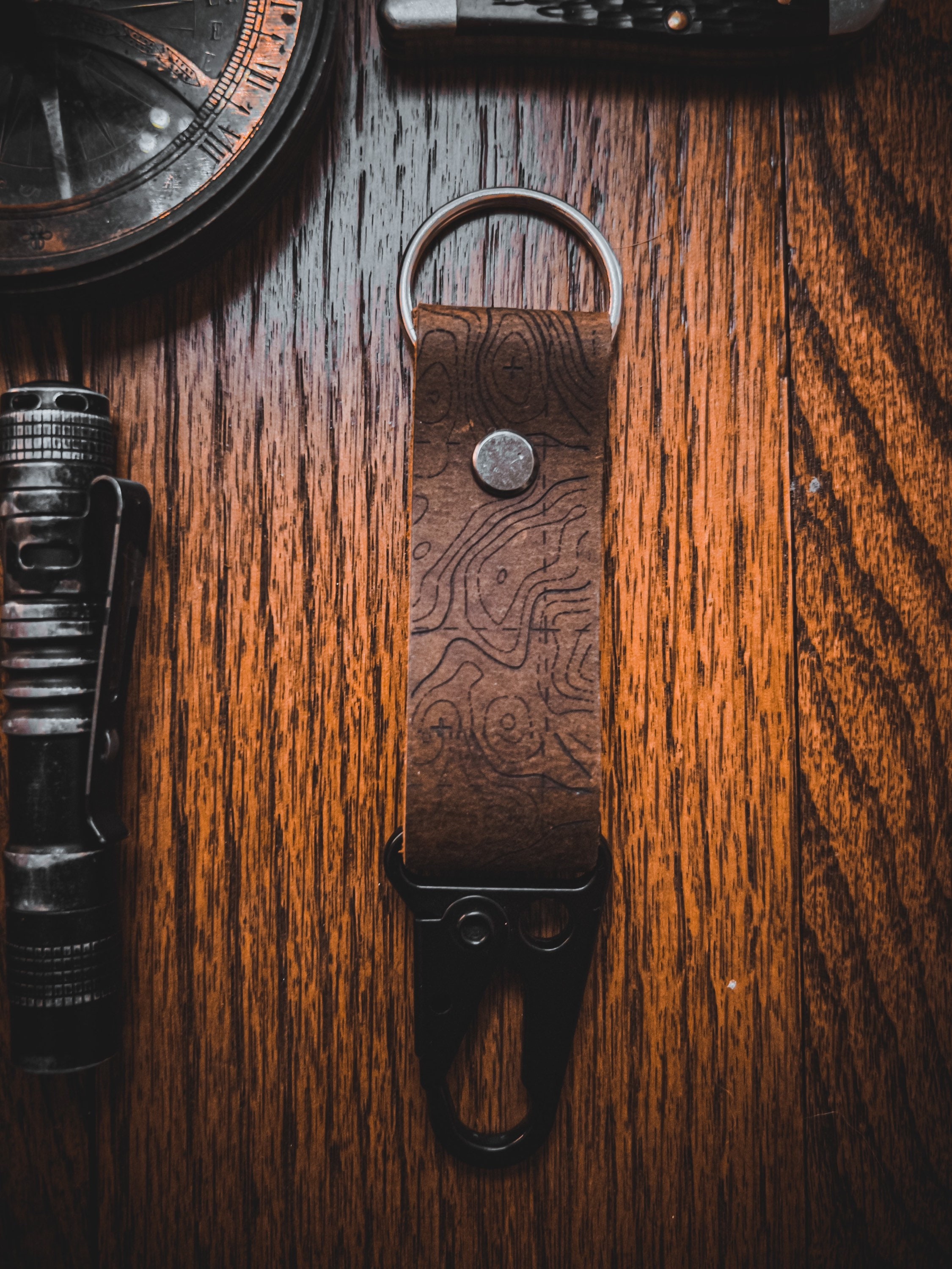 Custom Topographic Map Leather Keychain Edc Gear W/ HK Style Clip Gift ...