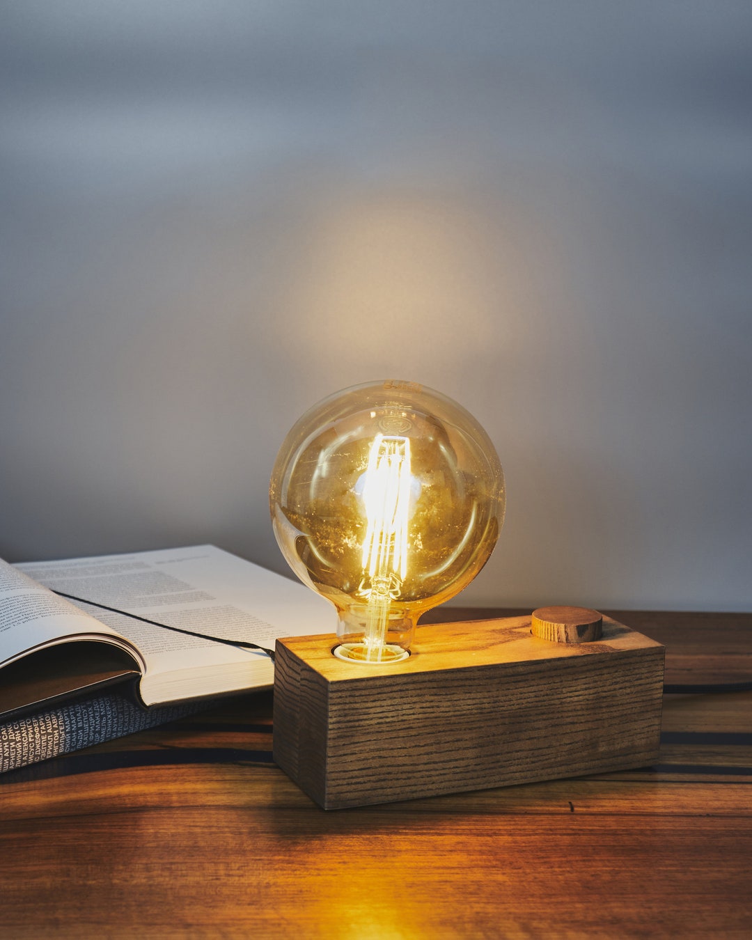 Retro Wood Table Lamp With Dimmer Switch - Etsy
