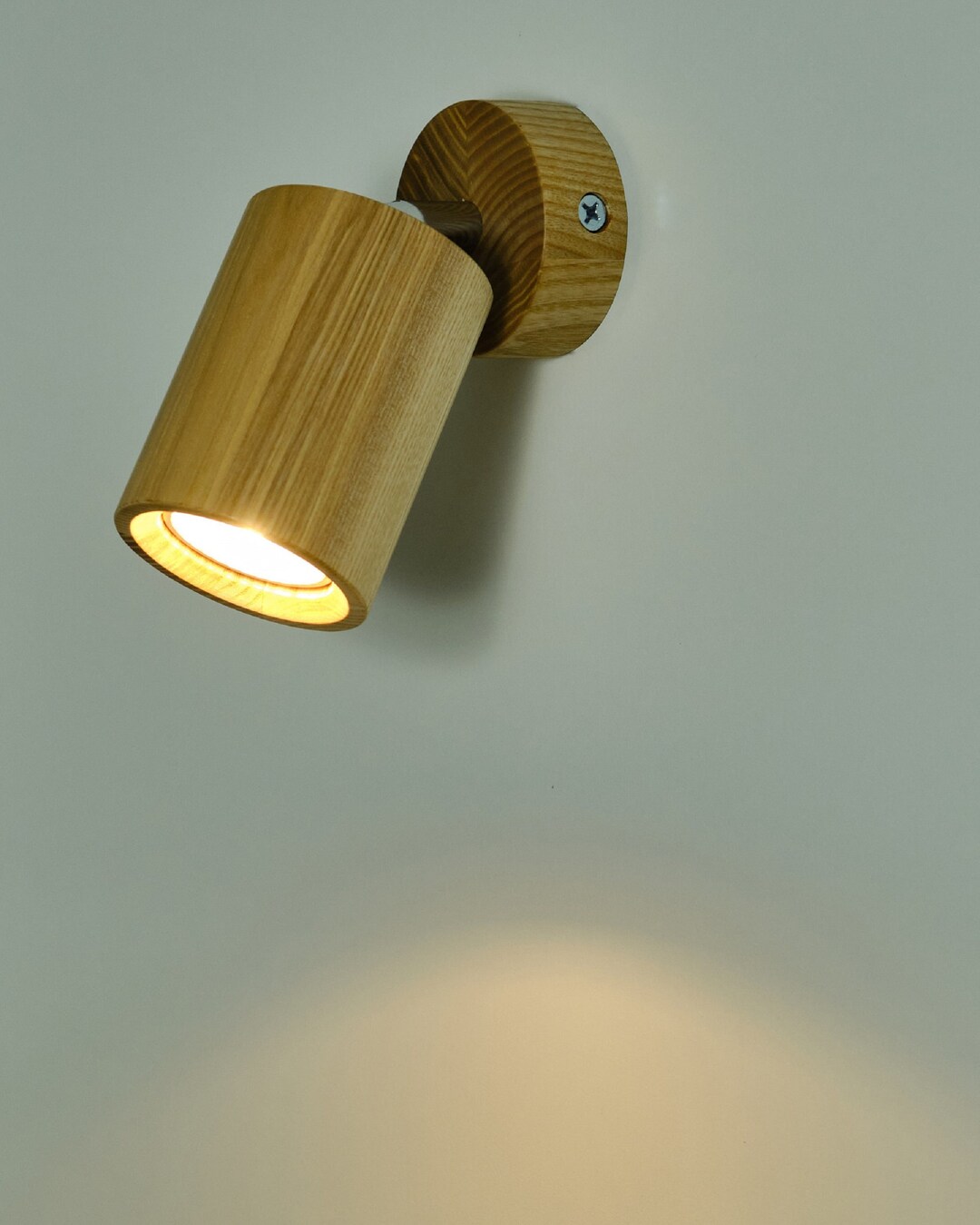 Cylindrical Ash Wood Spotlight: Handcrafted Wall/ceiling Lamp, Natural ...