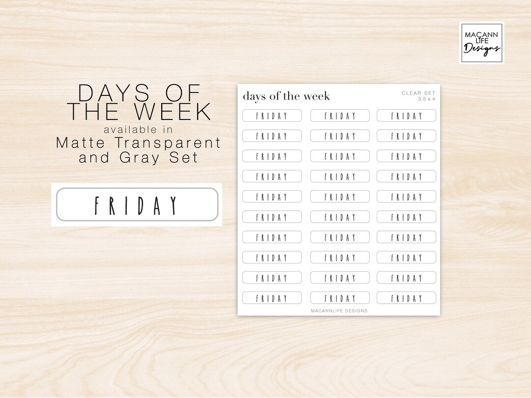 Days of the Week Planner Stickers • Minimalist Planning • Organizer ...