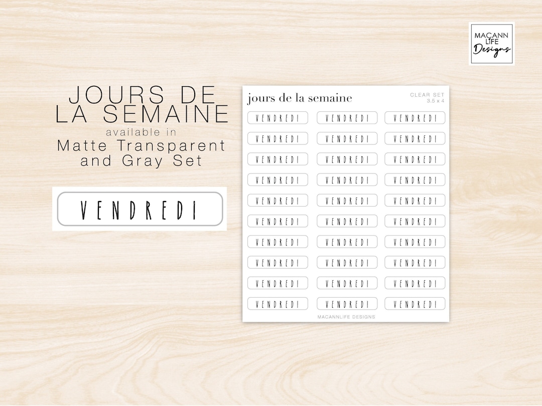 FRENCH Days of the Week Planner Stickers • Minimalist Planning ...