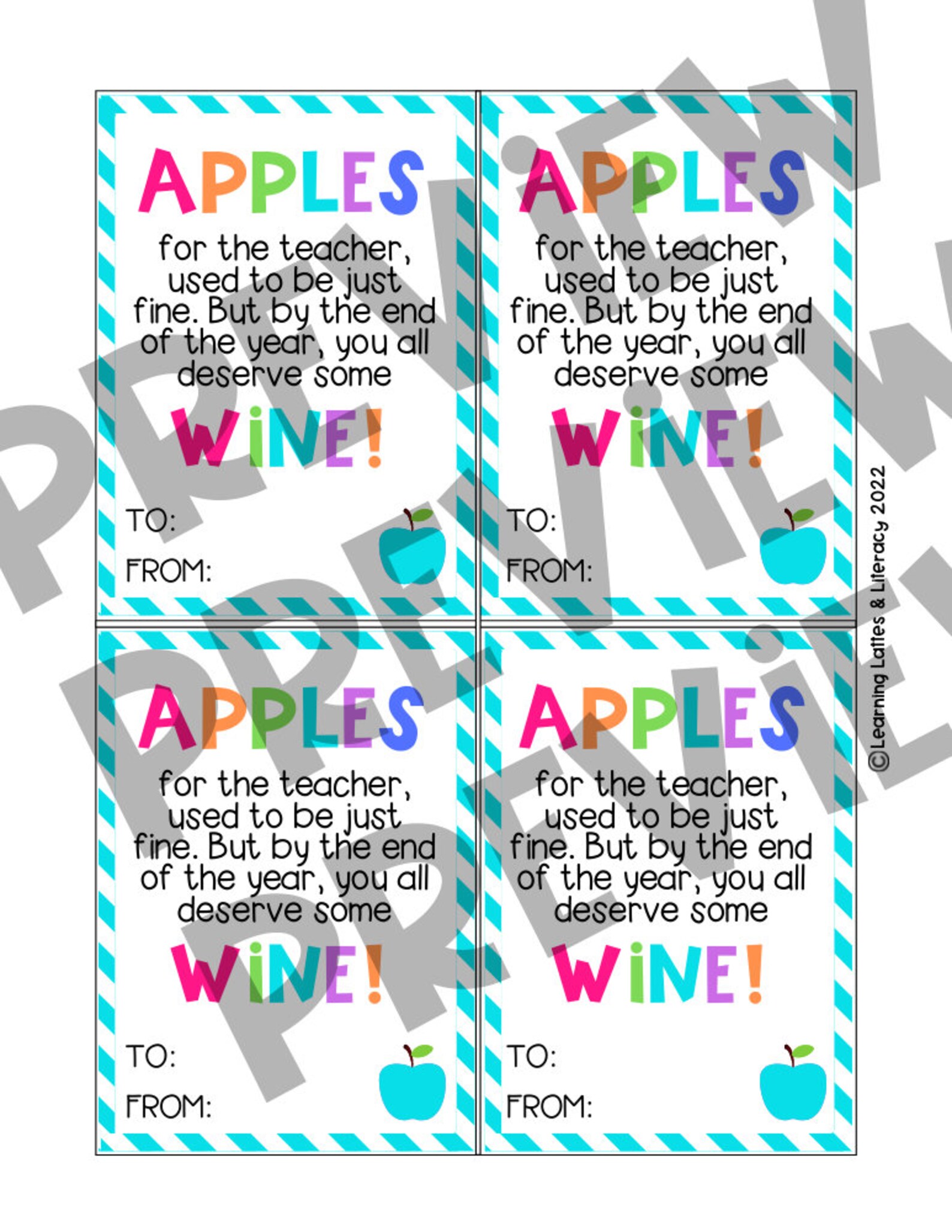 Teacher Appreciation Wine Gift Tags: End of School (digital Download ...