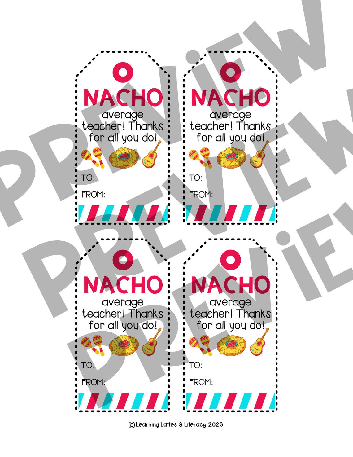 Taco Teacher Appreciation Gift Tags: Nacho Average, Chip Hooray ...