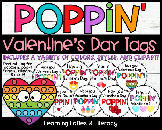 Poppin Valentine's Day Tags Poppin Vday Pop-it Popcorn | Etsy