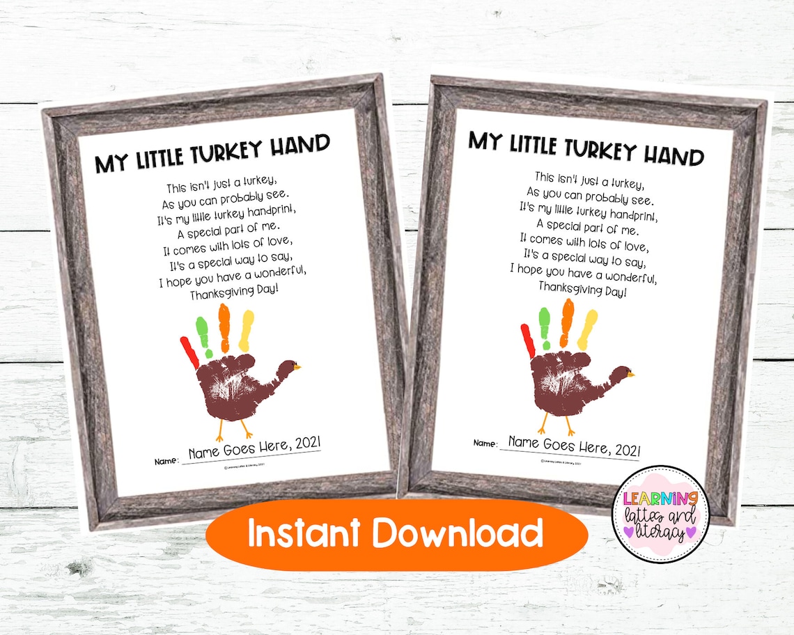 Turkey Handprint Poem Template Craft Thanksgiving November Instant ...