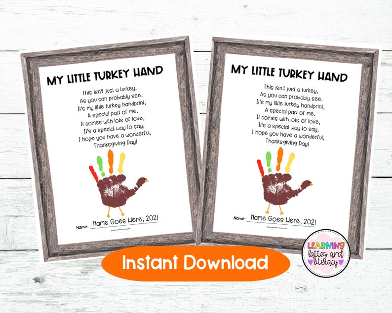 Turkey Handprint Poem Template Craft Thanksgiving November Instant ...