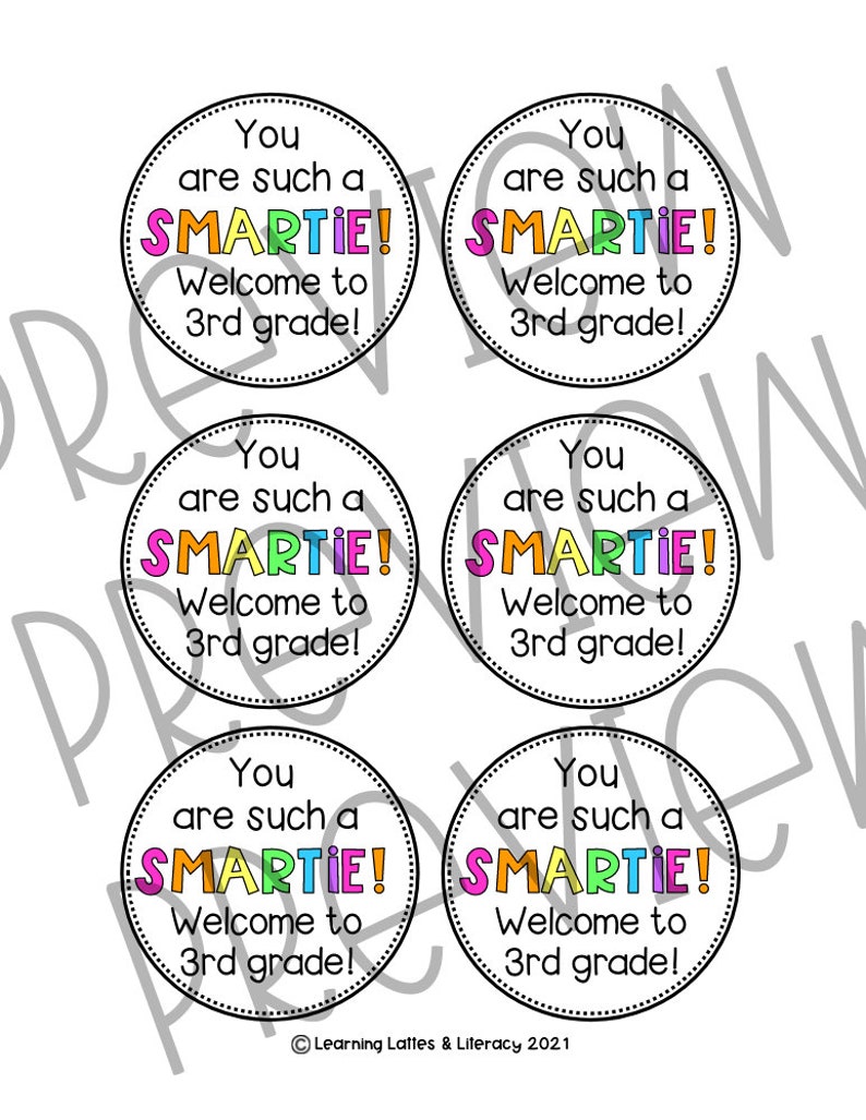 Smartie Gift Tags for Students Fun Back to School Welcome Smarty Grades ...