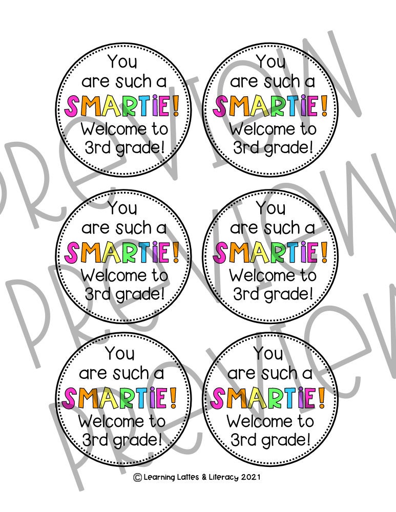 Smartie Gift Tags for Students Fun Back to School Welcome Smarty Grades ...