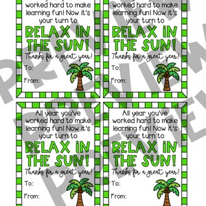 Teacher Appreciation Gift Tags Relax in the Sun End of Year Gift Ideas ...