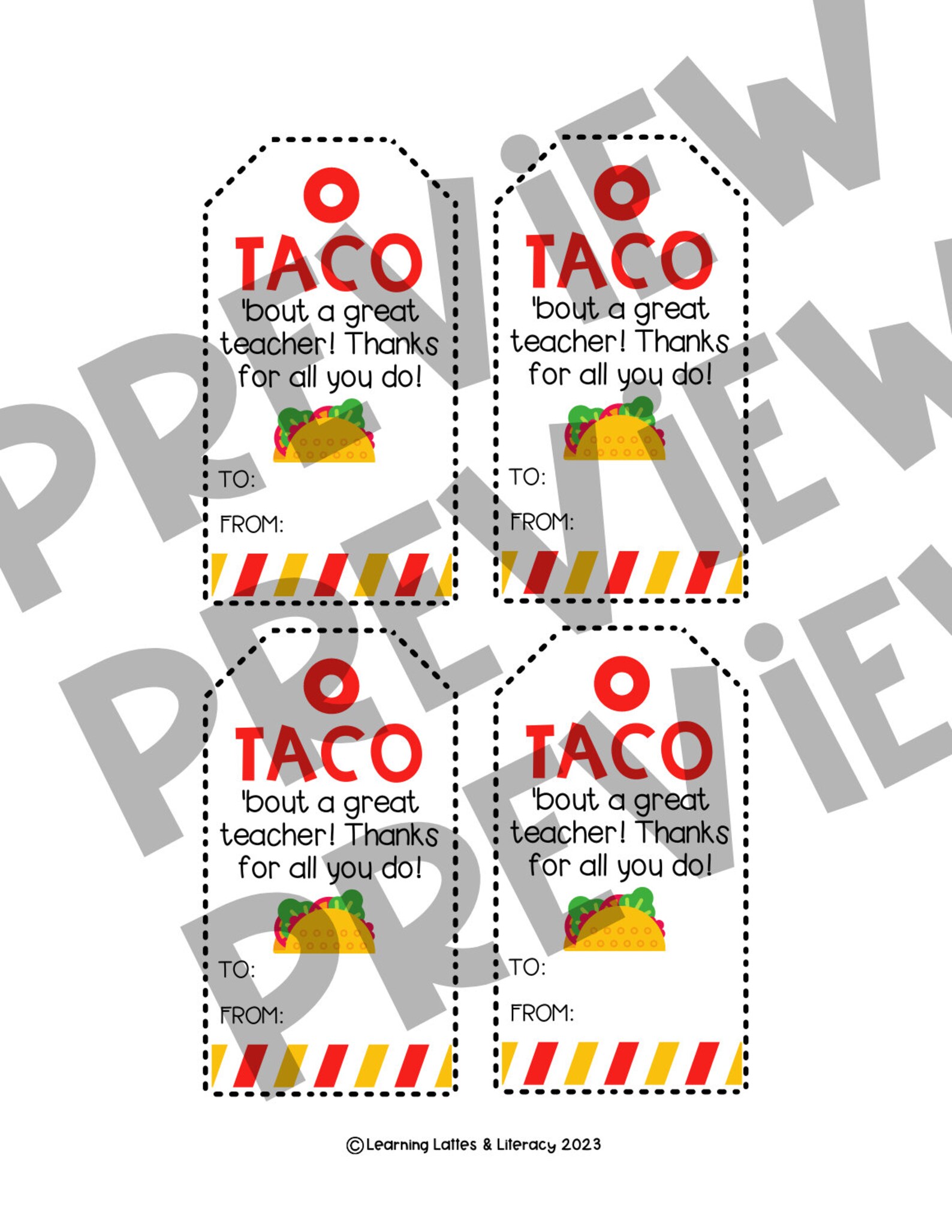 Teacher Appreciation Taco Gift Tags End of School Taco Bout A - Etsy