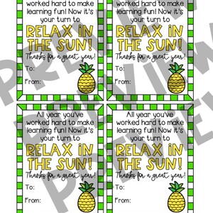 Teacher Appreciation Gift Tags Relax in the Sun End of Year Gift Ideas ...