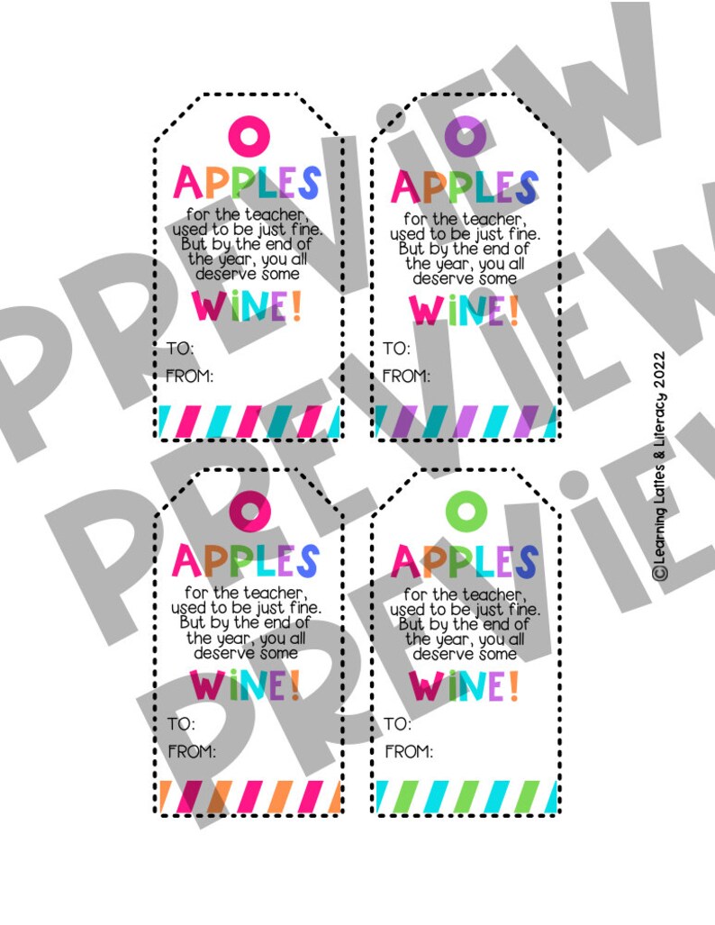 Teacher Appreciation Wine Gift Tags: End of School (digital Download ...