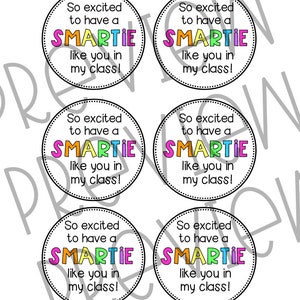 Smartie Gift Tags for Students Fun Back to School Welcome Smarty Grades ...