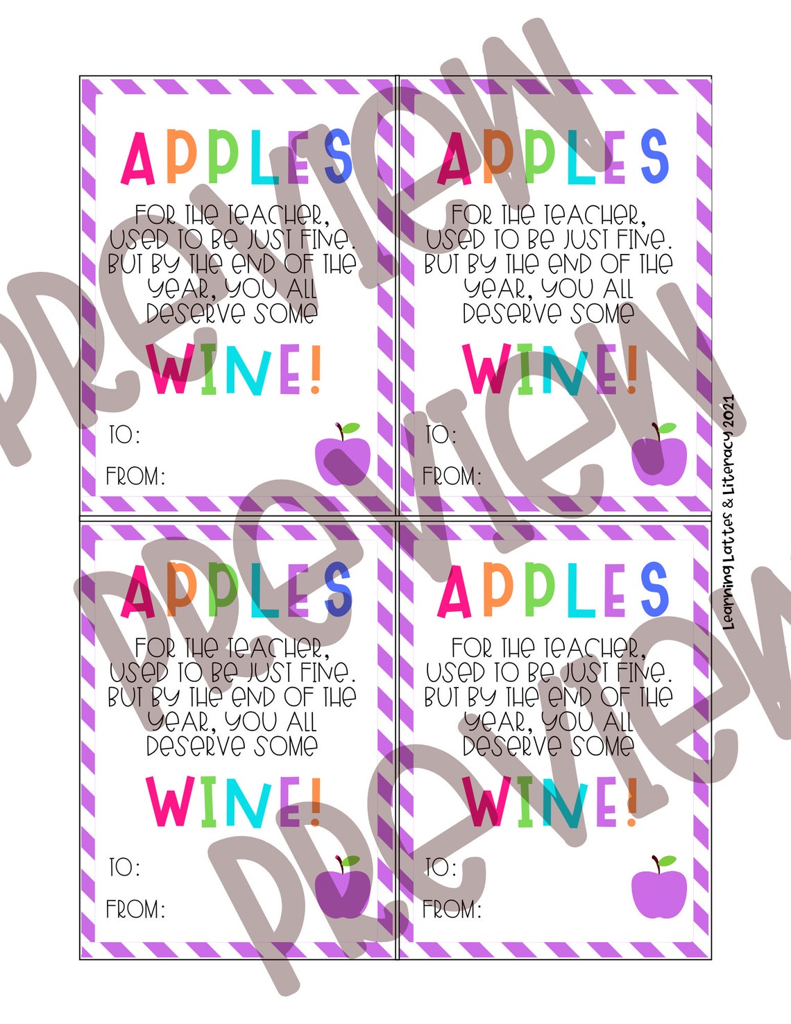 Teacher Appreciation Wine Gift Tags End of School Gift Tags | Etsy