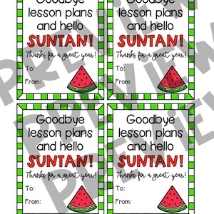 Teacher Appreciation Gift Tags Goodbye Lesson Plans Hello Suntan End of ...
