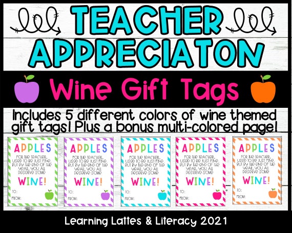 Teacher Appreciation Wine Gift Tags End of School Gift Tags | Etsy