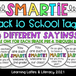 Smartie Gift Tags for Students Fun Back to School Welcome | Etsy