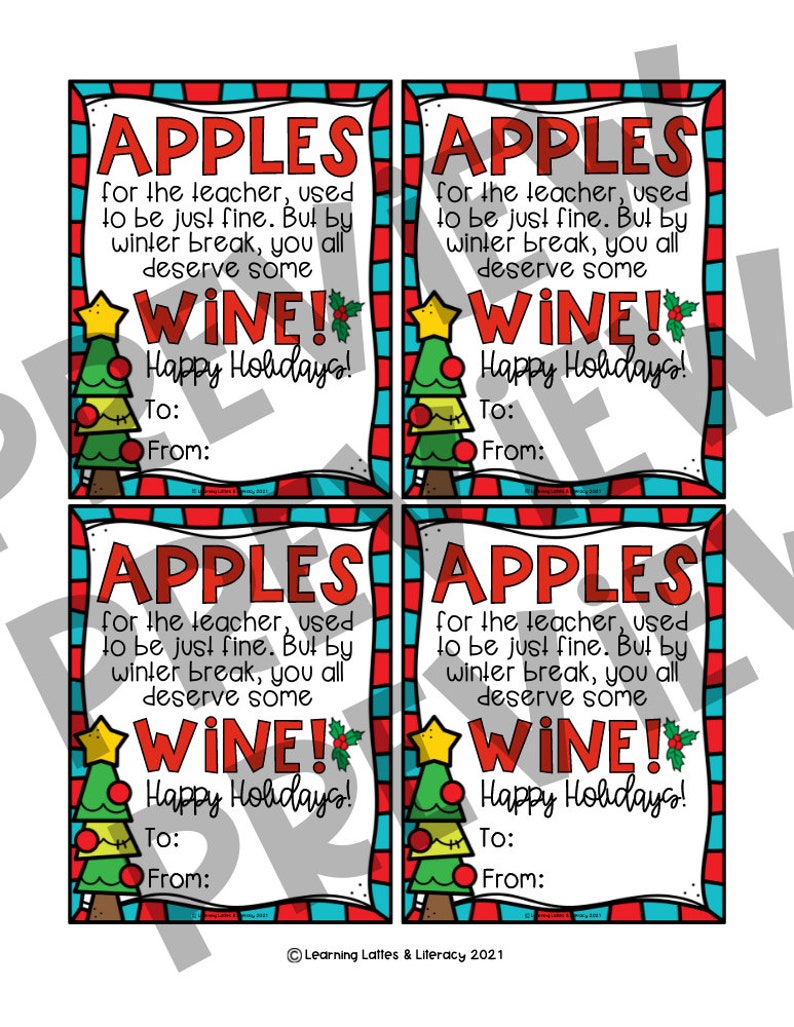Teacher Christmas Holiday Wine Gift Tags December Gift Tags - Etsy