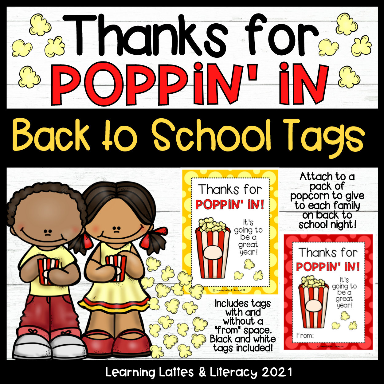 Popcorn Gift Tags: Back to School, 'thanks for Poppin' In' (digital ...