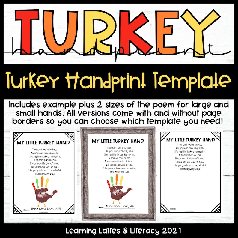 Turkey Handprint Poem Template Craft Thanksgiving November Instant ...