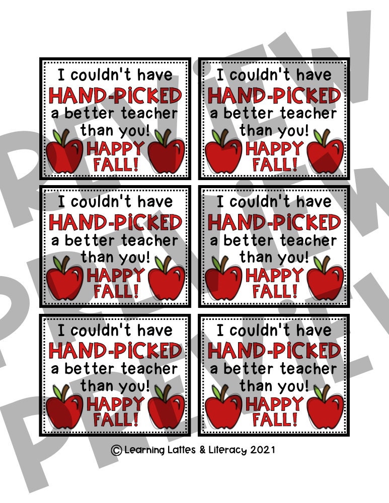 Apple Fall Treat Tags: Student/teacher Gift Tags (PDF) - Etsy
