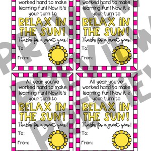Teacher Appreciation Gift Tags Relax in the Sun End of Year Gift Ideas ...