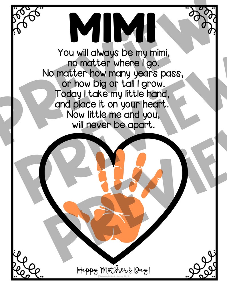 Mother's Day Handprint Poem Craft: Keepsake Gift for Mom (PDF) - Etsy