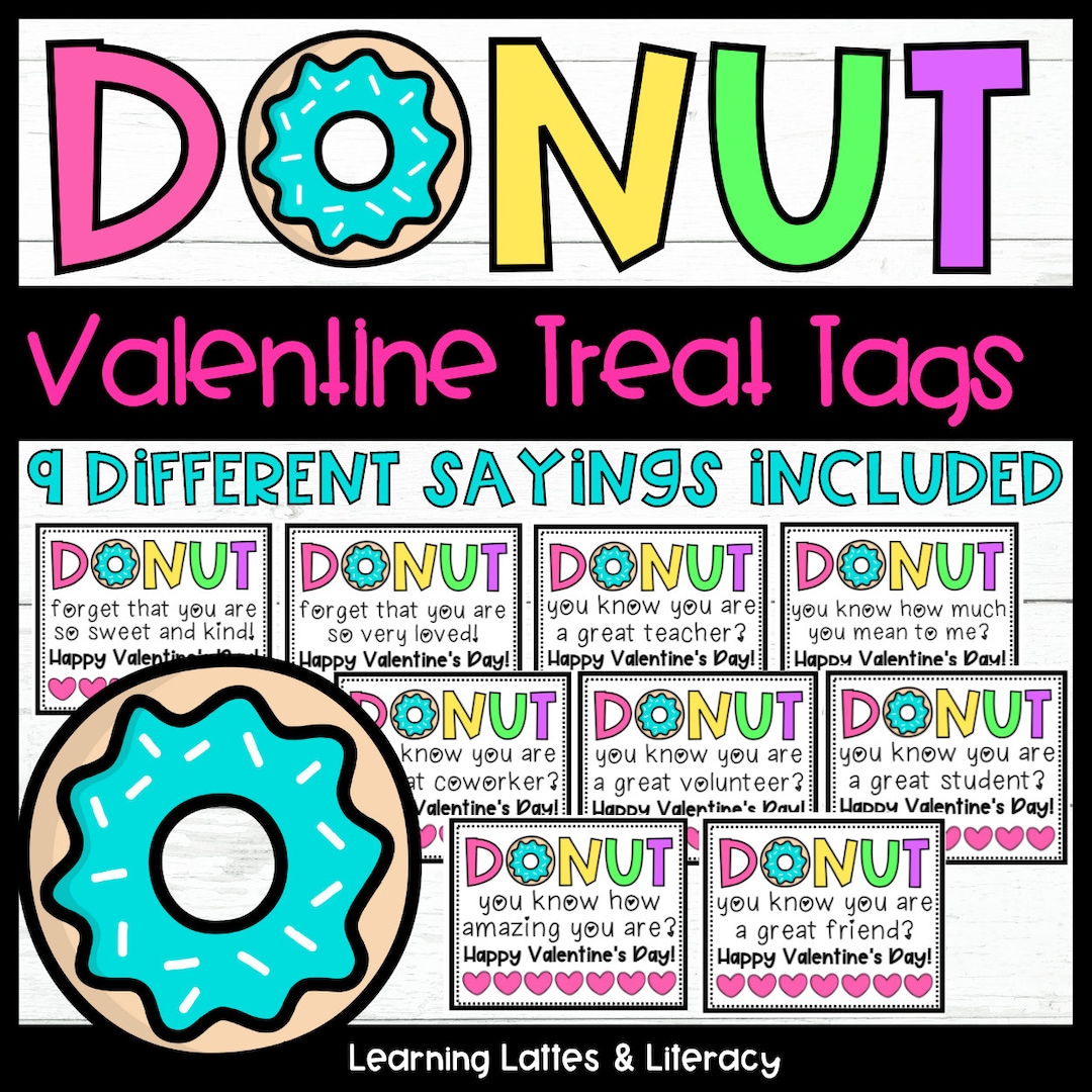 Valentines Day Gift Tags Donut Treat Tags Student Valentine Tags ...