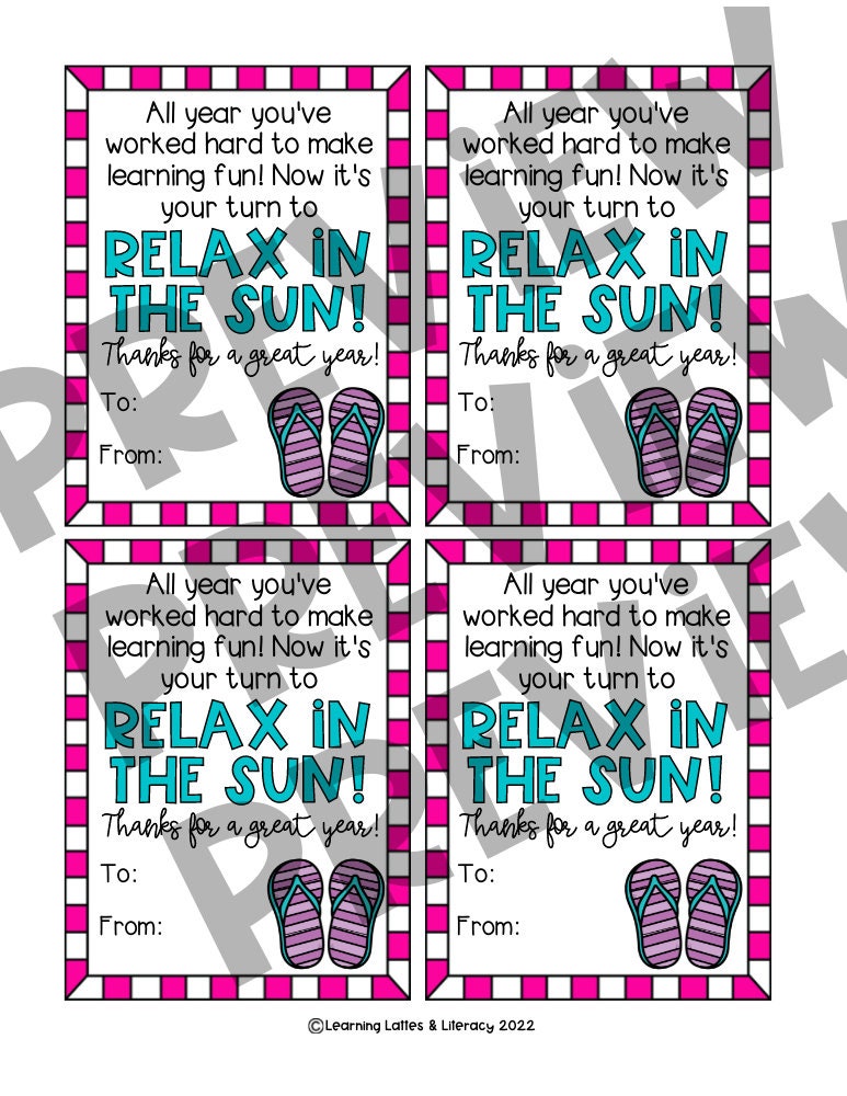 Teacher Appreciation Gift Tags Relax in the Sun End of Year - Etsy