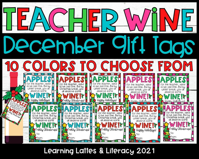 Teacher Christmas Holiday Wine Gift Tags December Gift Tags - Etsy