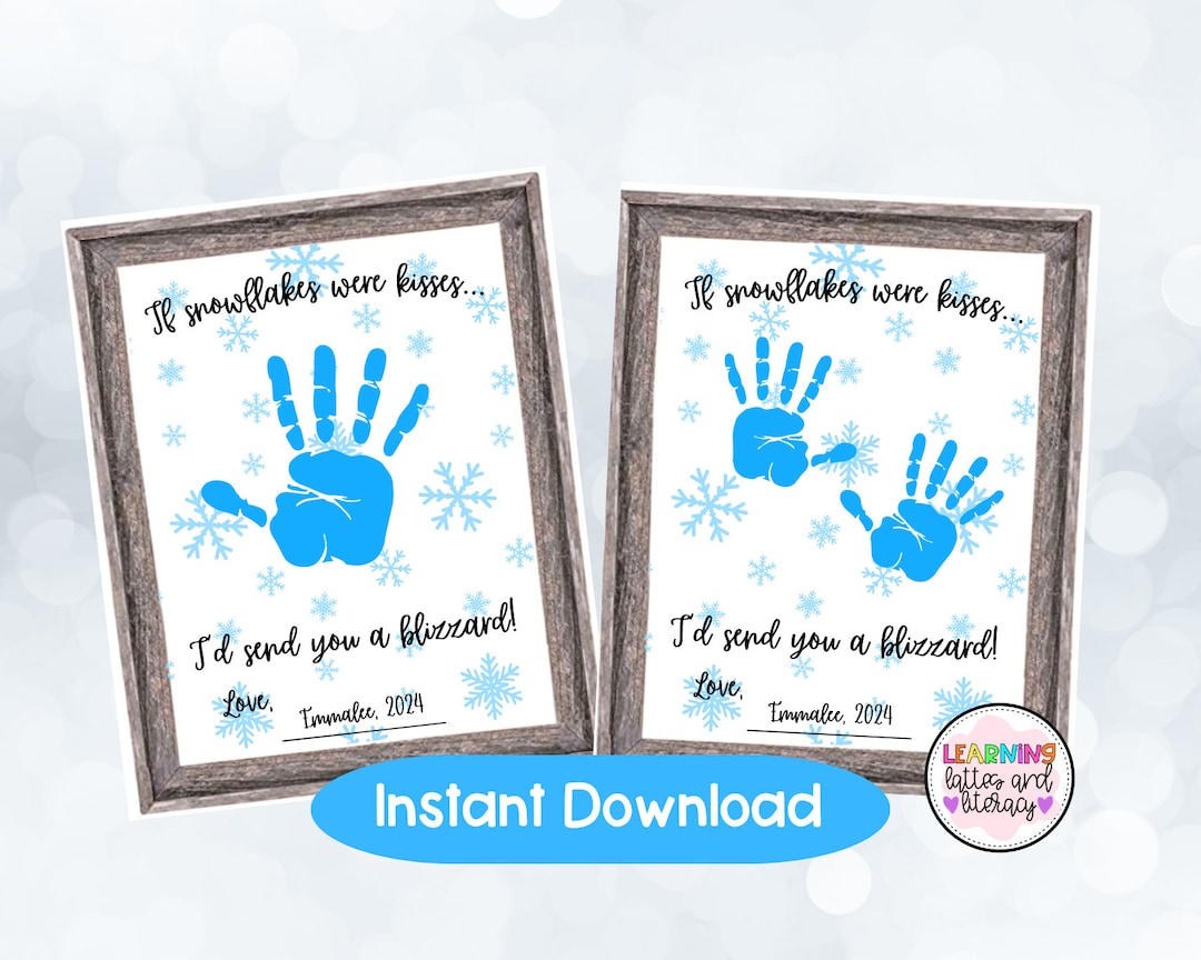 Snowflake Kisses Handprint Craft Template: Winter Keepsake (digital ...