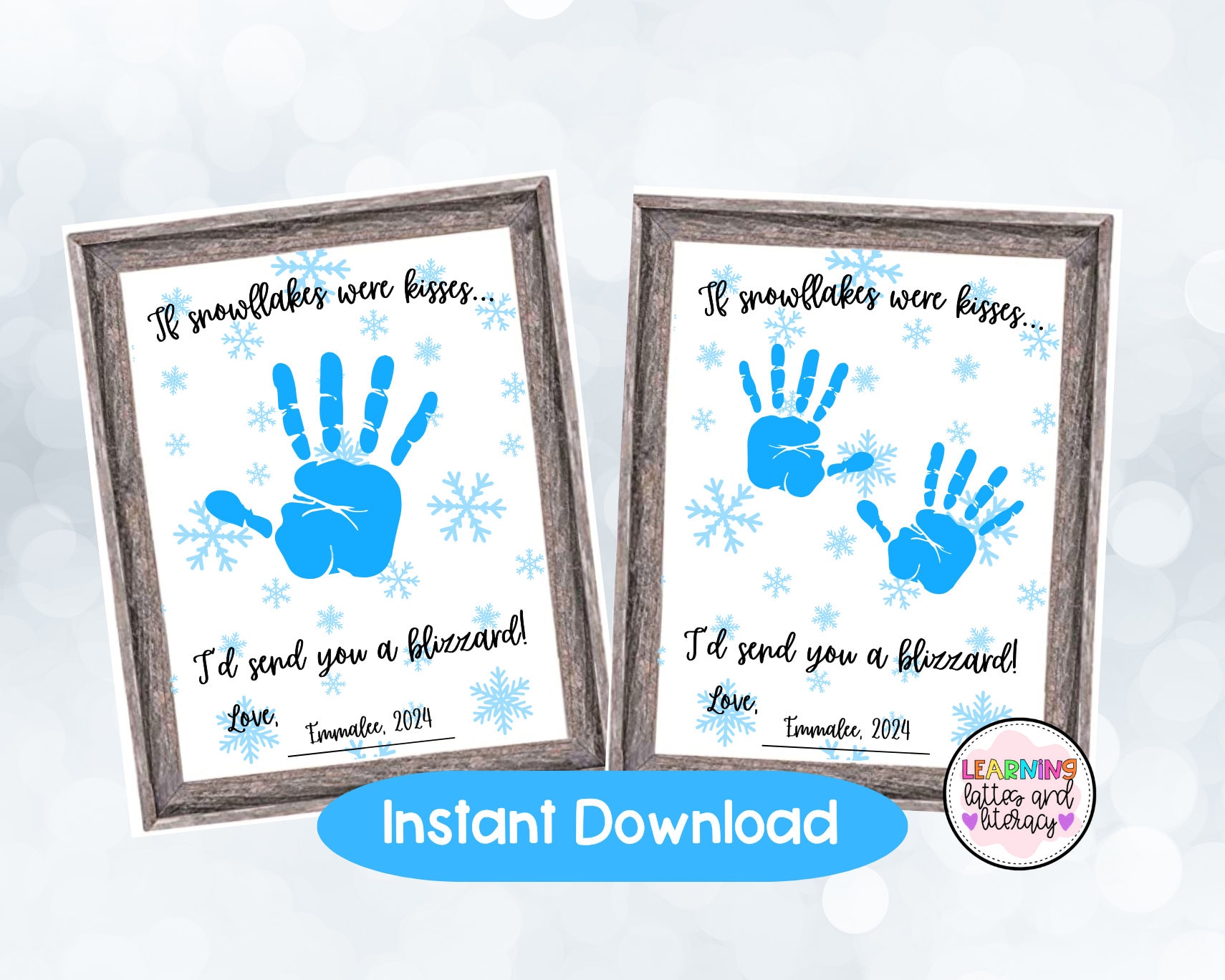 Snowflake Kisses Handprint Craft Template: Winter Keepsake (digital ...