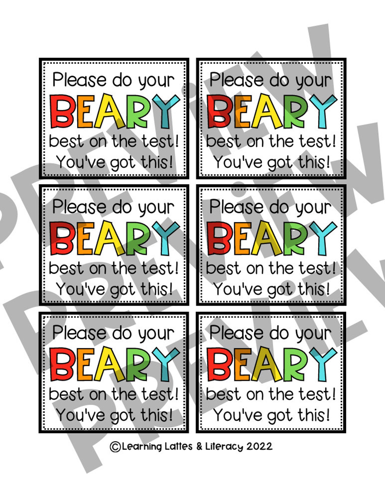 Testing Motivation Gift Tags: Teacher Student Candy Treat (digital ...